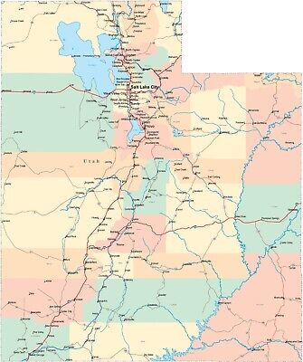 UTAH STATE ROAD MAP GLOSSY POSTER PICTURE BANNER city county Salt Lake ...