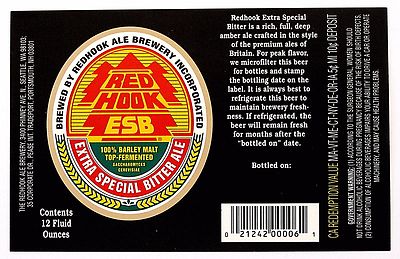 Redhook Ale Brwy REDHOOK ESB -EXTRA SPECIAL BITTER ALE label WA 12oz ...