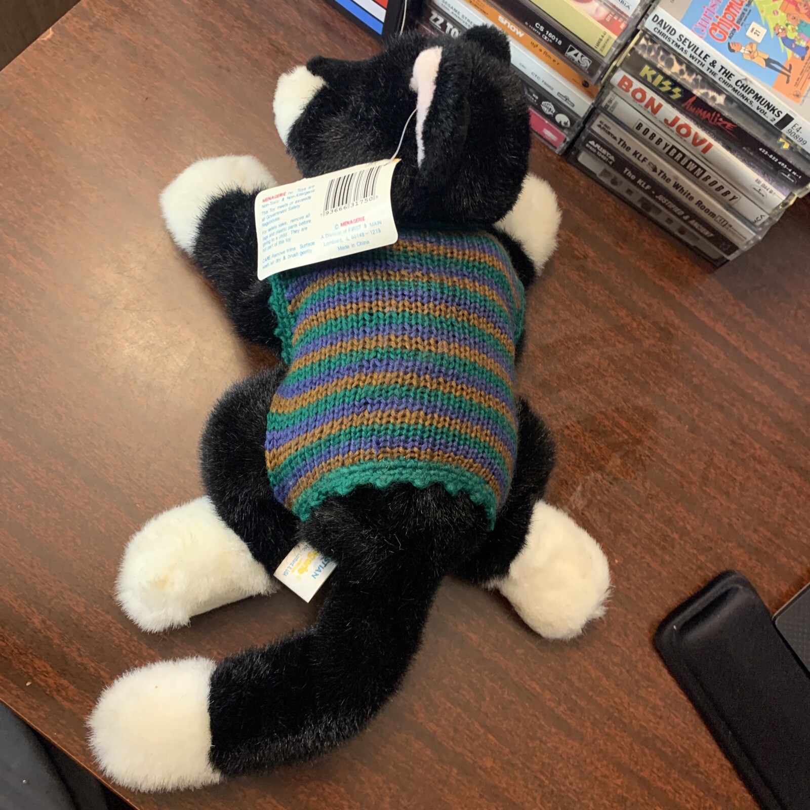 Vintage Menagerie Sebastian 10" Oreo plush cat with sweater, with ...