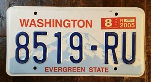 2005 WASHINGTON Evergreen State License Plate 8519 - RU. Fast Free ...
