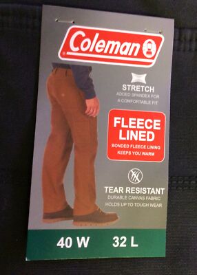 Coleman Fleece Lined Stretch Tear Resistant Pants Men's 40/32 Black NWT ...