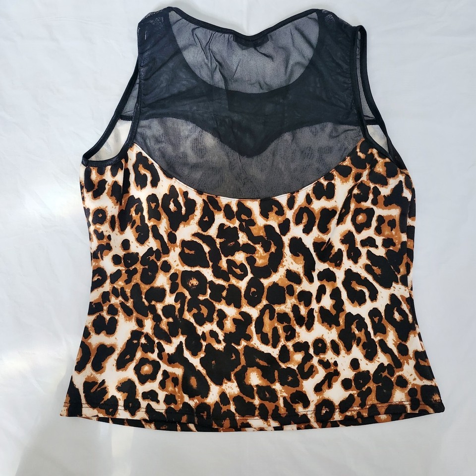 Ambiance Leopard Print with Sheer Upper Area Sleeveless Top | eBay