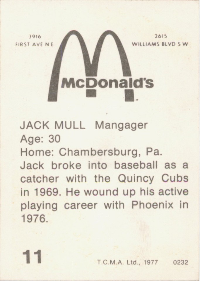 1977 Cedar Rapids Giants TCMA #11 Jack Mull MGR - NM | eBay