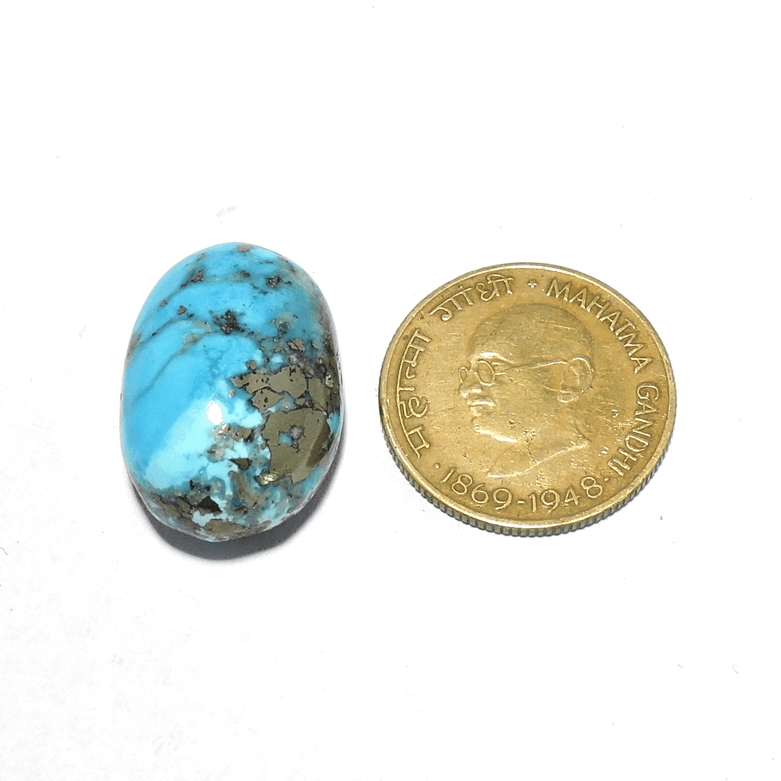 Natural Blue Turquoise With Pyrite Oval Cabochon Loose Gemstone 36.20 ...