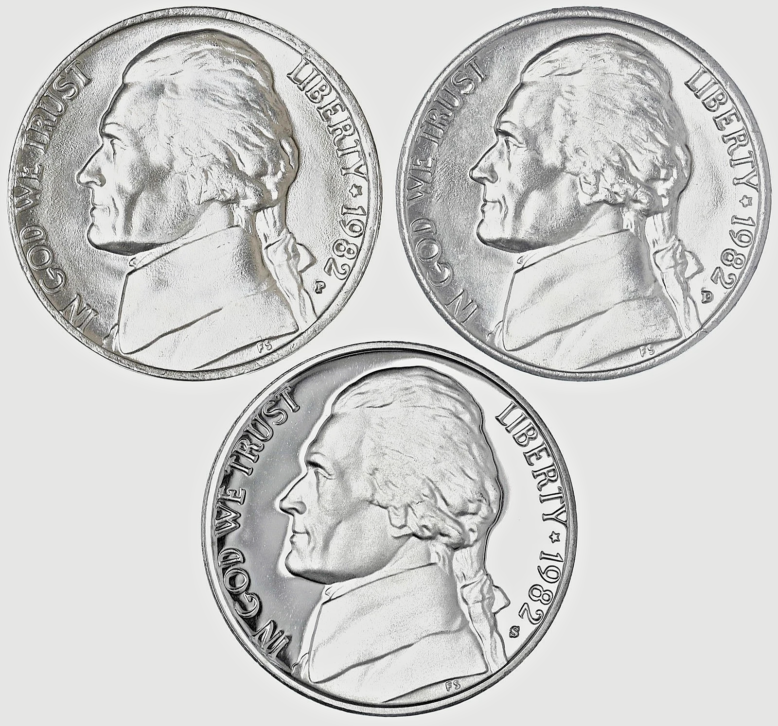 1982 P D S Jefferson Nickel Year Set Proof & BU US 3 Coin Lot | eBay