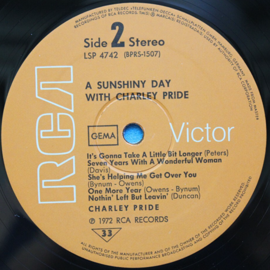 Charley Pride-A Sunshiny Day-1972 Classic Country Germany Pressing NM ...