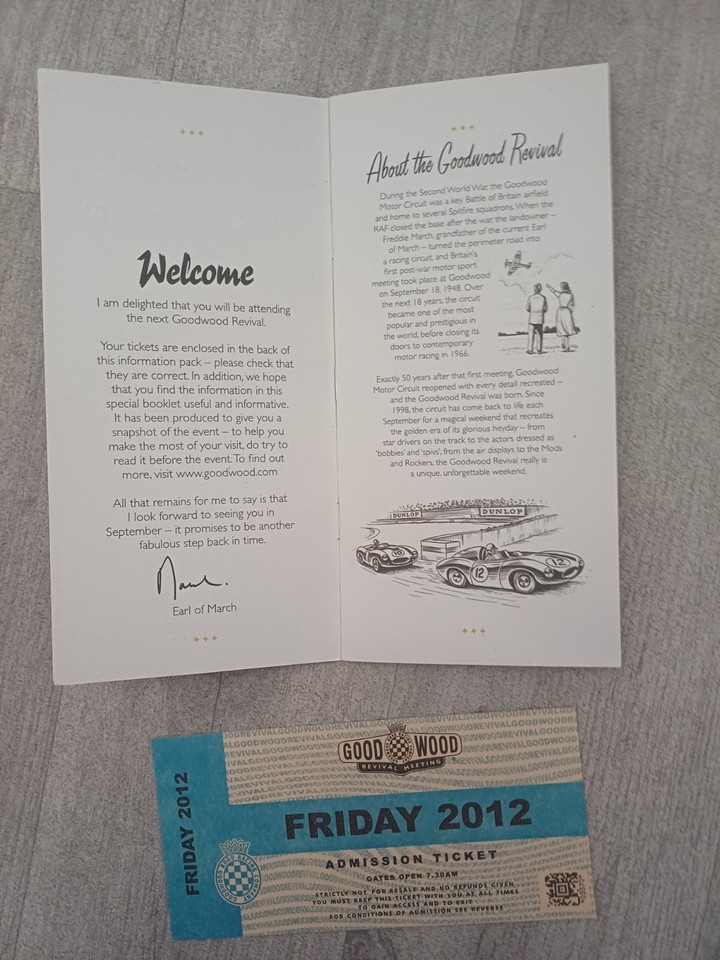 GOODWOOD REVIVAL 2012 TICKET AND YOUR DOCUMENTS TICKET FOLDER WALLET ...