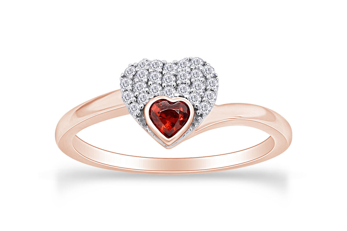 1/8ct Natural Diamond & Simulated Ruby Heart Engagement Ring in 14K Rose Gold | eBay