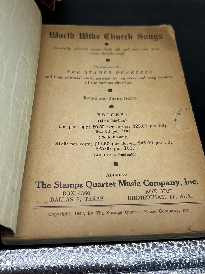 1949 Lot 2 Hymnal Gospel Music Songs of Inspiration And World Wide ...