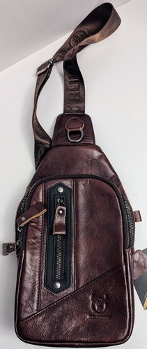 BullCaptain Men's 100% Leather Crossbody Single Shoulder Messenger Tote ...