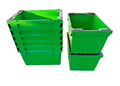 8 x 62ltr Green Extra Deep Storage Crates Plastic Stacking Boxes 60 x ...