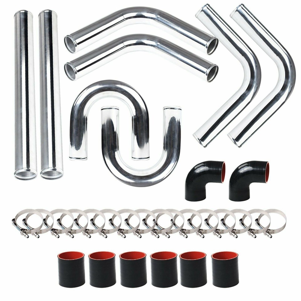 Universal Polished 3'' 76mm Aluminum Intercooler Pipe Kit & Silicone ...