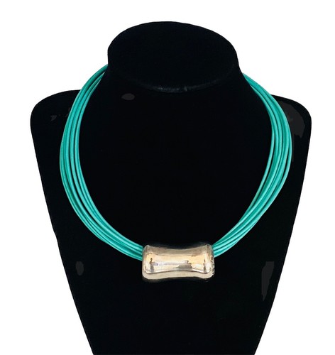 SIMON SEBBAG STERLING SILVER SLIDE PENDANT MODERNIST TURQUOISE LEATHER ...