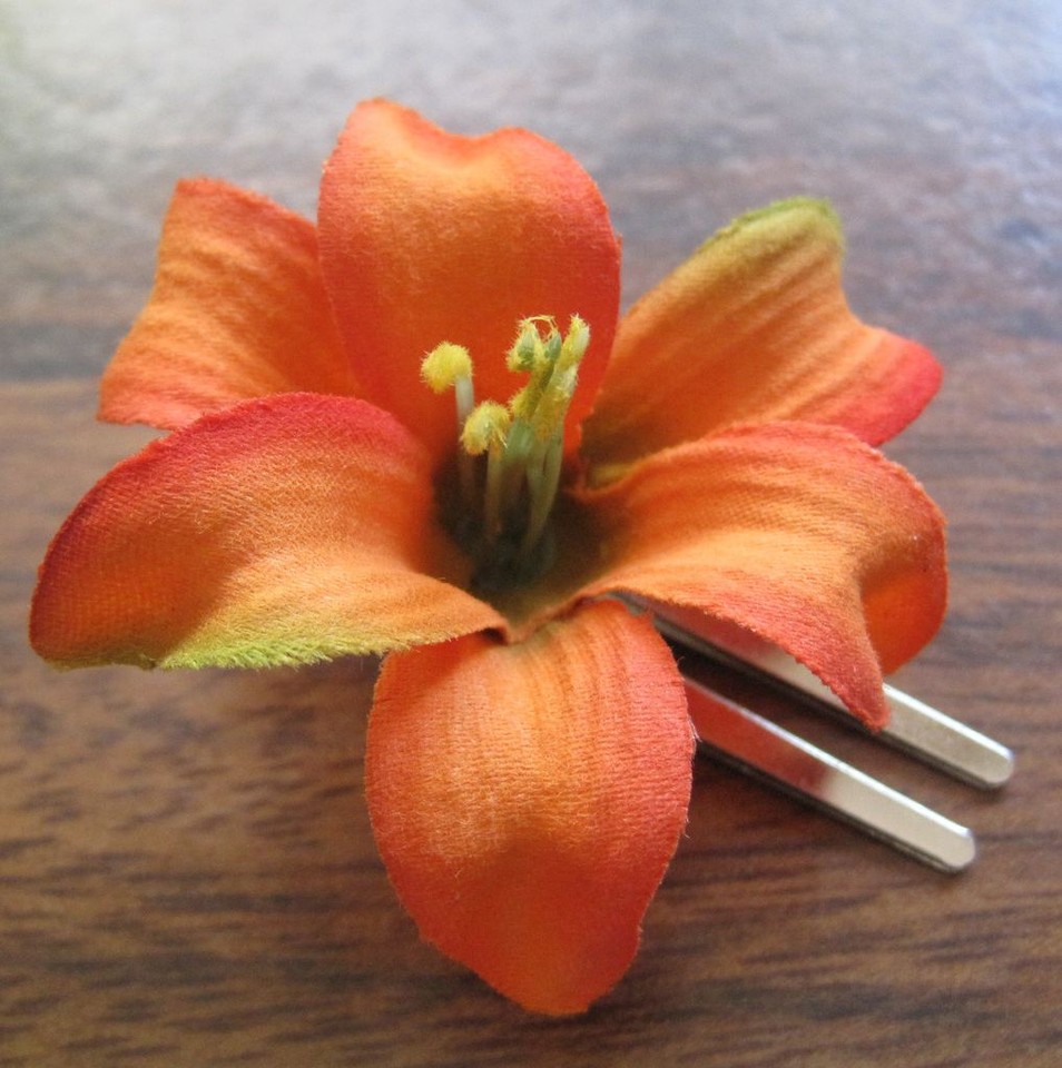 5 Piece Lot Small 2" Mango Orange Lily Silk Flower Hair Clips,Weding ...
