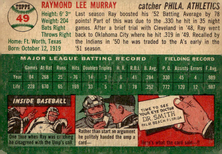 1954 Topps #49 Ray Murray vg | eBay