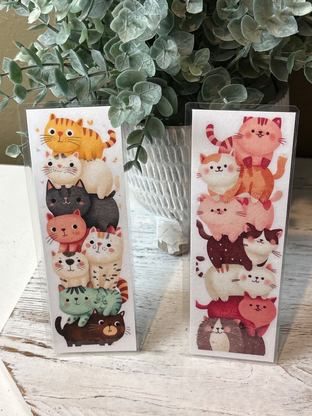 Cute Cat-Themed Laminated Bookmarks Set Of 2 Adorable Colorful ...