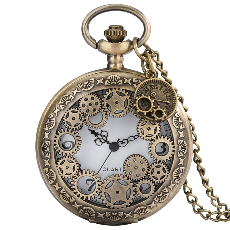 Circle Gear Design Quartz Pocket Watch Arabic Numeral Chain with Gear ...