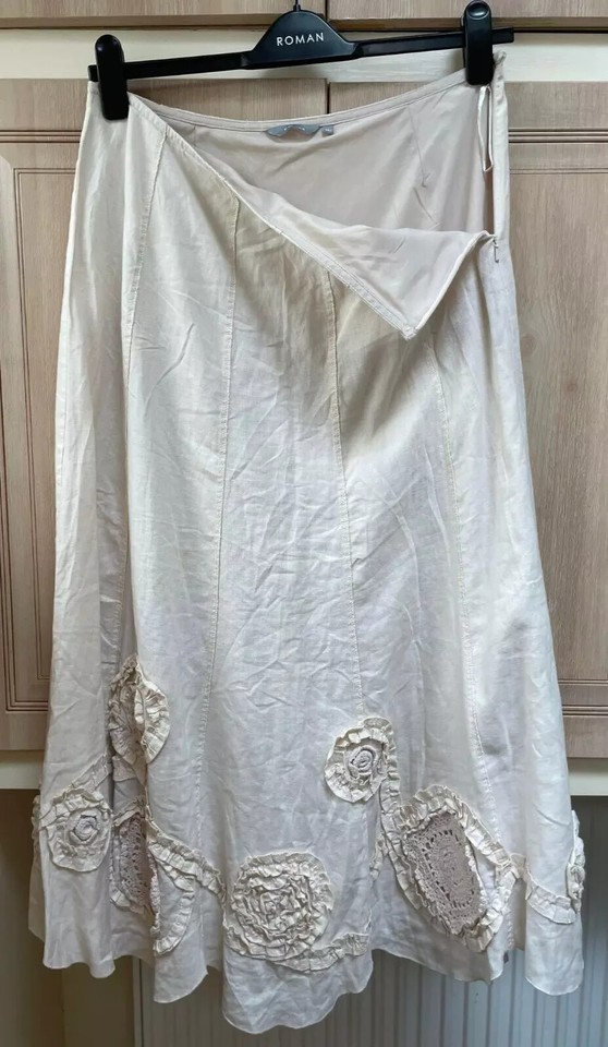 Marks and Spencer M&S Per Una size 14 long cream flare skirt 100% linen ...