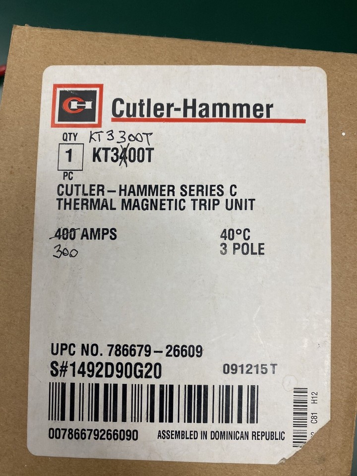 Cutler-Hammer KT3300T Thermal Magnetic Trip Unit, 300A, 3 Pole | eBay