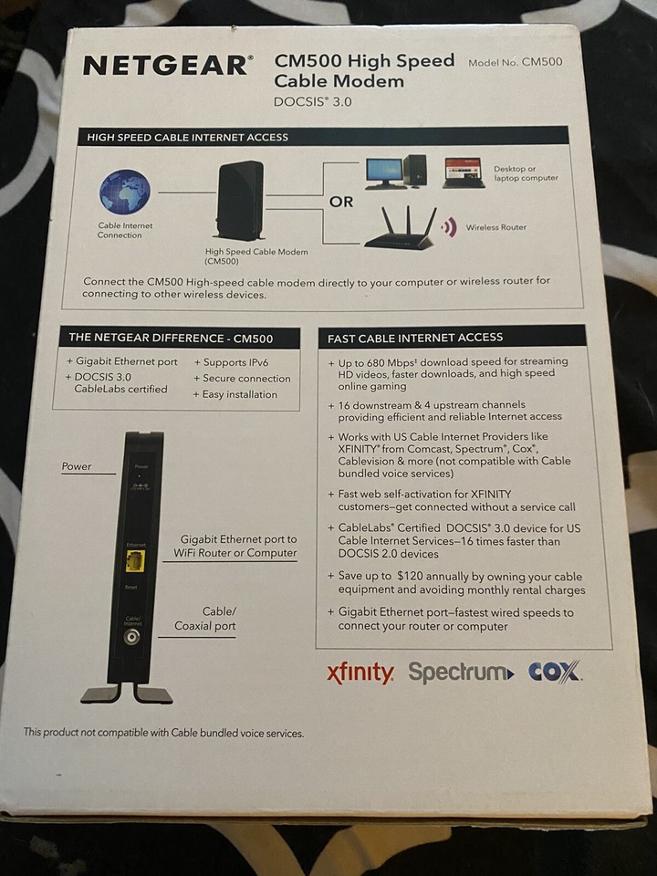 NETGEAR Cm500-1aznas 16x4 DOCSIS 3.0 Cable Modem Max Download Speeds of ...