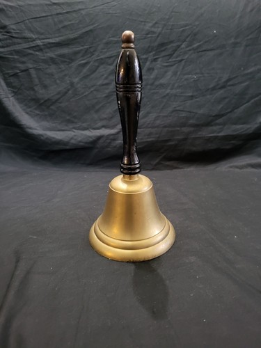 Antique Large Brass Wood Handle Handheld Primitive School Bell Approx ...