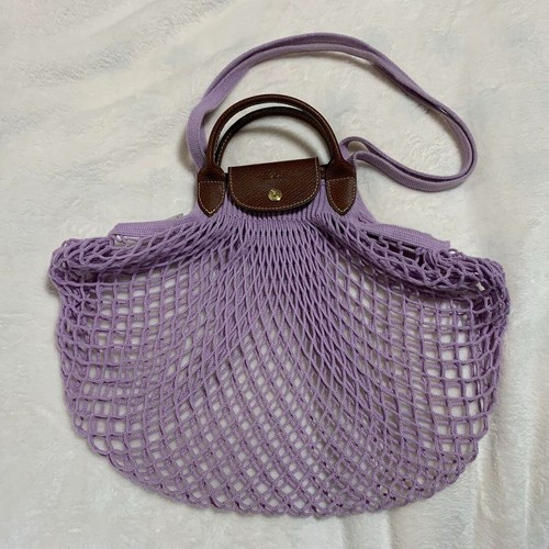 Authentic Longchamp Le Pliage Filet L Tote Bag Purple Mesh Net Used ...