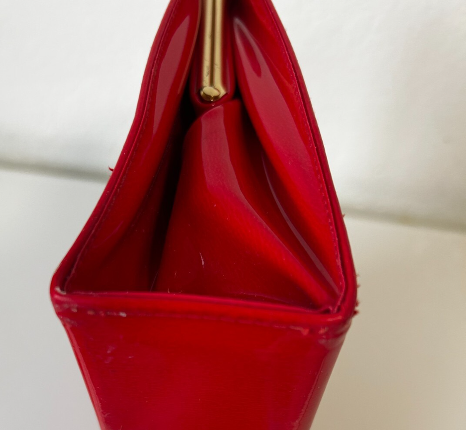 50s Framed Handbag Purse Shiny Faux Leather Goldtone Clasp Red VGUC ...
