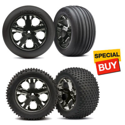 Traxxas All-Star Black Chr Whls w/ Ribbed Tires Front / Rear : Rustler ...