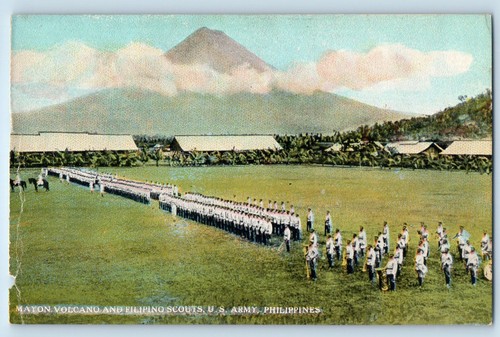 Bicol Philippines Postcard Mayon Volcano and Filipino Scouts US Army ...