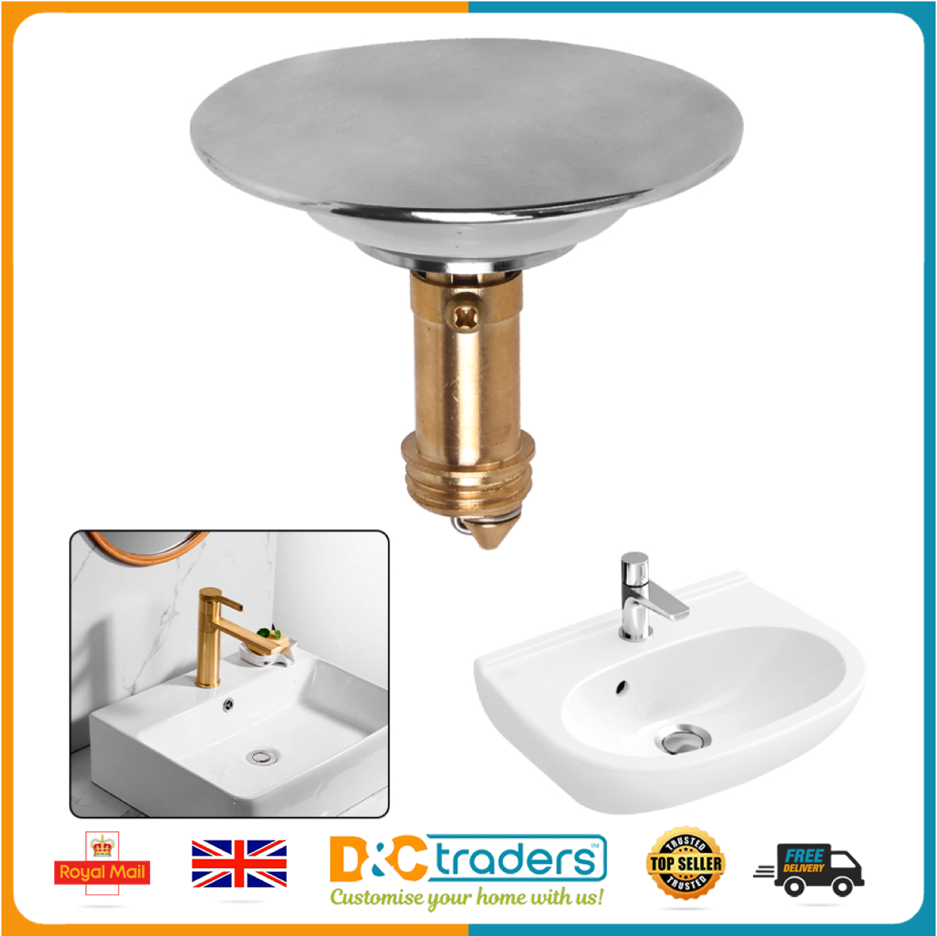 Chrome Easy Pop Up Basin Waste Bathroom Sink Push Button Click Clack ...