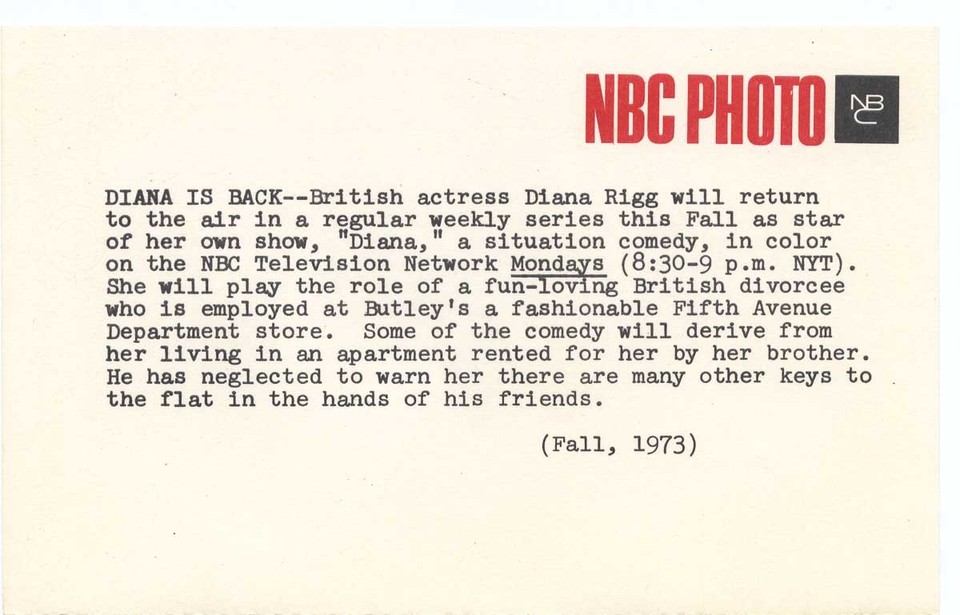 Diana Rigg NBC 1973 Diana 7x9 Original Portrait OFFICE | eBay