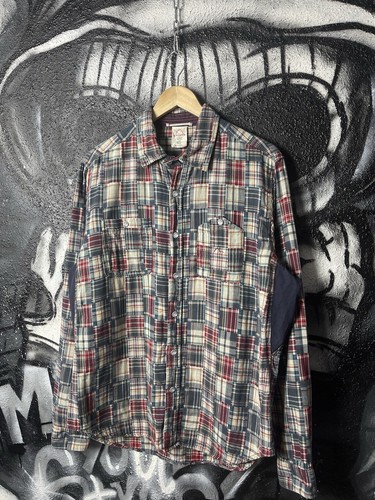Evisu Plaid Patchwork Flannel Shirt Button Up Men’s Size L | eBay