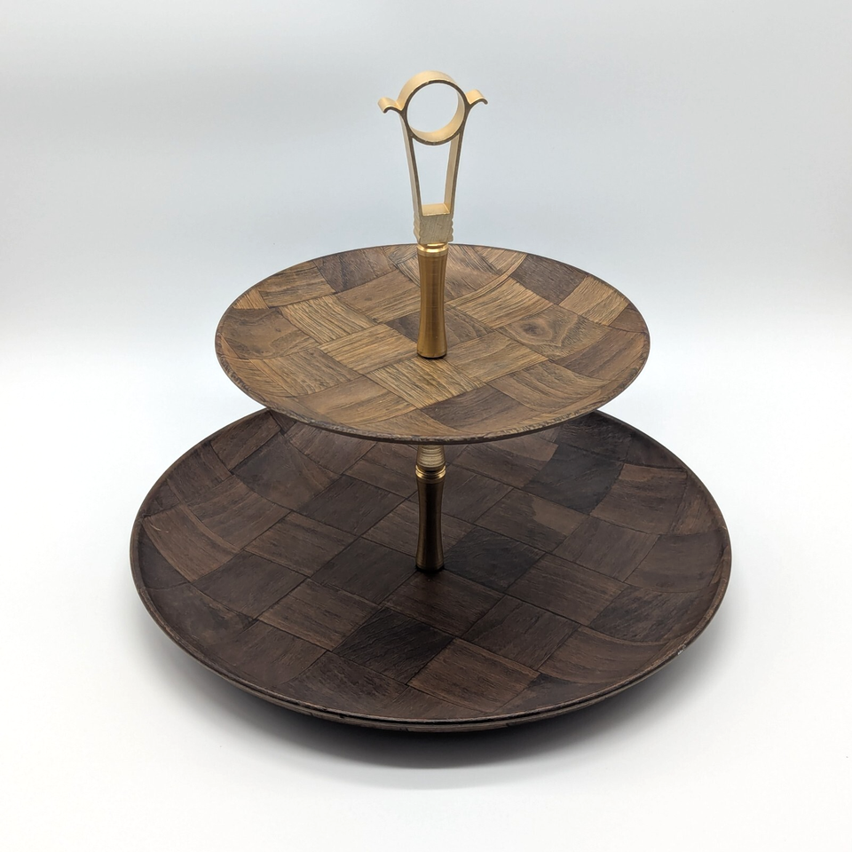VTG Weavewood Walnut Mid-Century Two-Tier Tidbit Tray Snack Server Cake ...