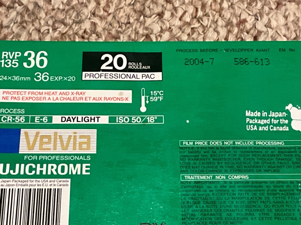 FUJI VELVIA ISO 50 RVP 135 Pro Pack - 20 Rolls exp 7/2004 | eBay