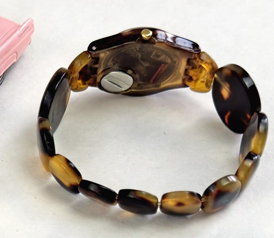 Swatch Lady LC105A/B TESTUDO Plastic Gold Hands Amber Beaded Bracelet ...