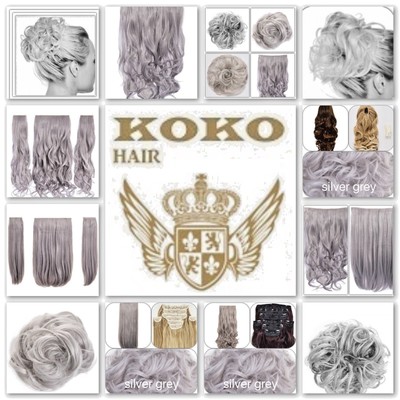 Koko Silver Grey Hair Scrunchie Wrap, Clipped Extension, Hair Ponytail ...