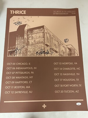 THRICE BAND SIGNED AUTOGRAPHED 2023 CARDSTOCK TOUR POSTER JSA COA ...