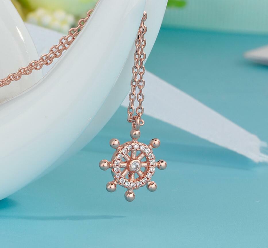 Pave Cubic Zirconia Rose Gold GP Rudder Helm Pendant Necklace | eBay