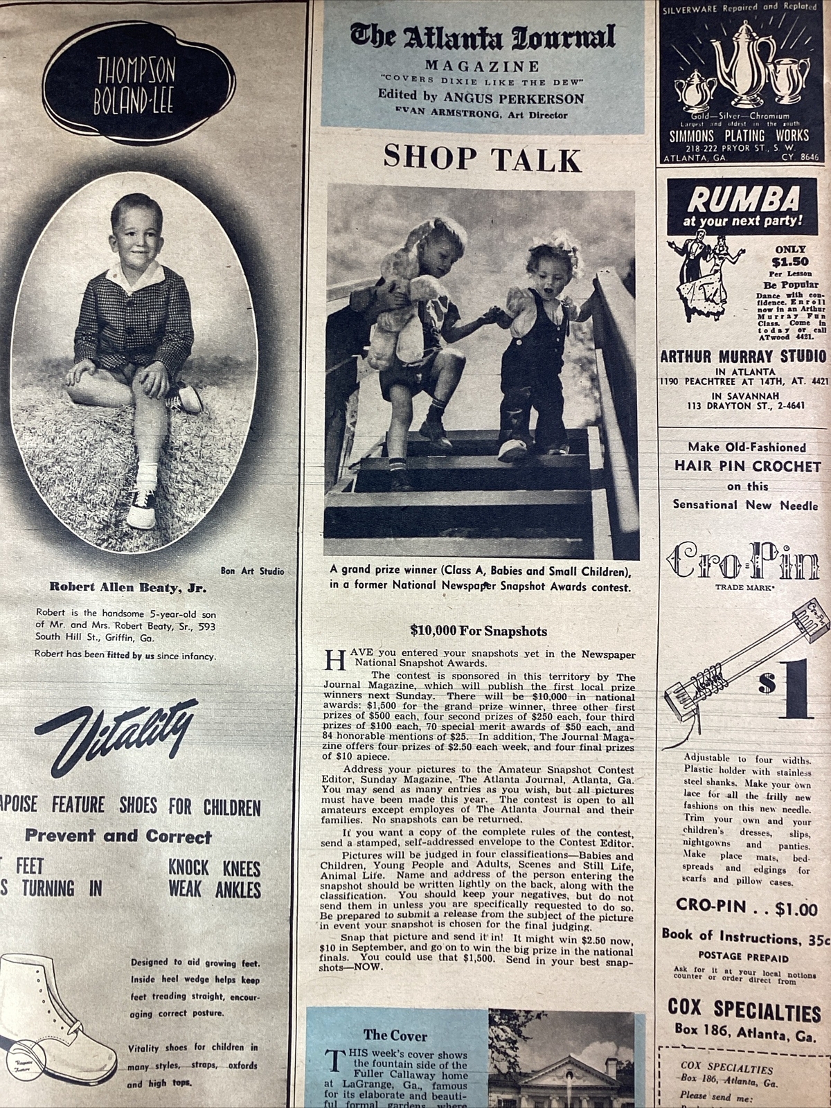 Atlanta GA Print Ad 1948 AJC Thompson Boland Lee Shoes Robert Beaty ...