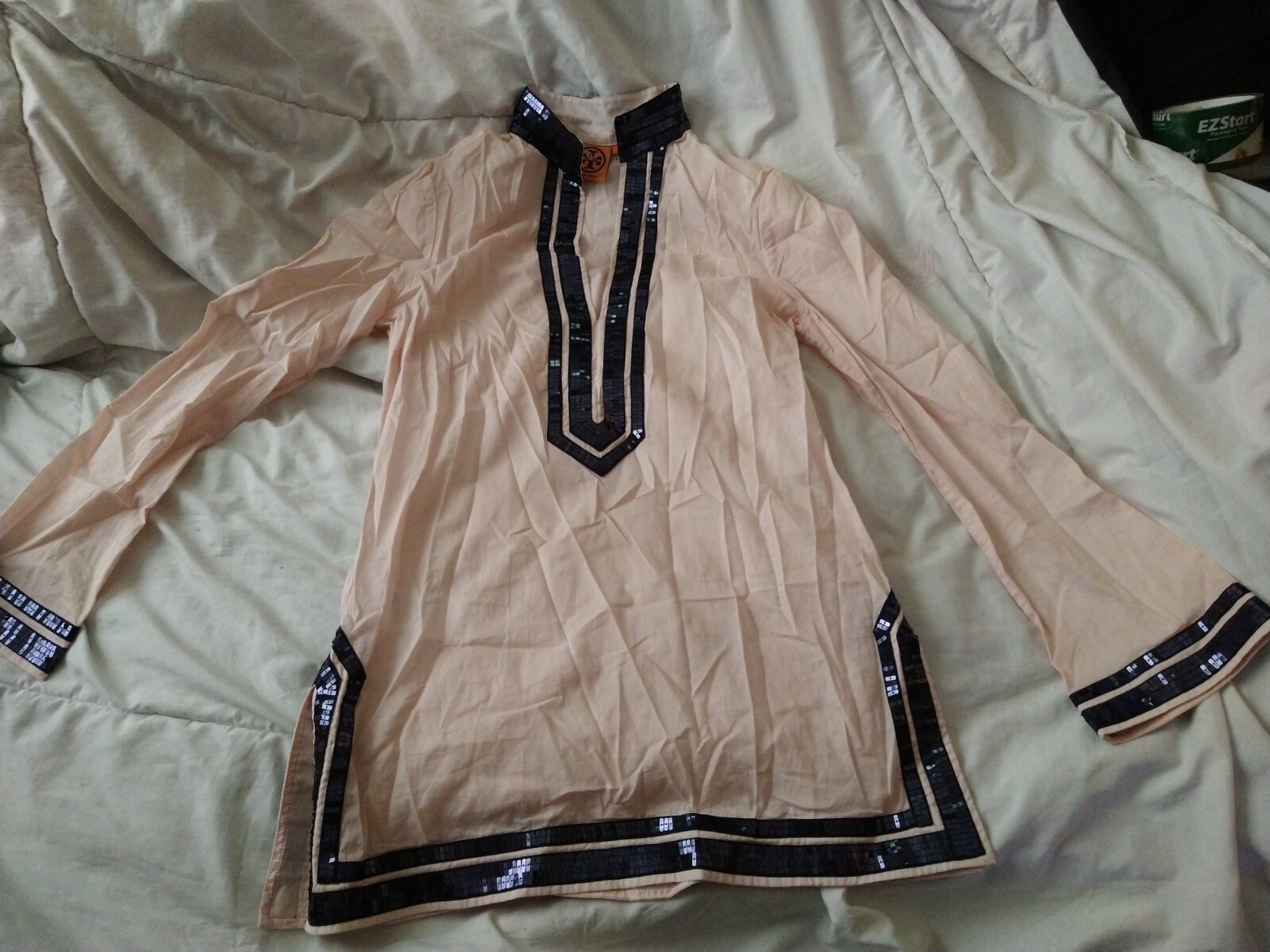 tory burch embellished tunic 6 light pink navy blue … - Gem