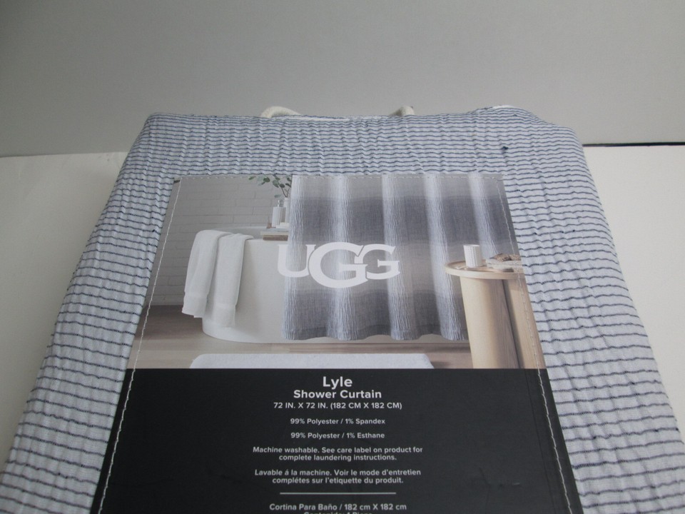 New UGG Lyle Fabric Shower Curtain 72"x72" Navy Stripe New | eBay