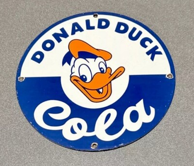 VINTAGE 12” DONALD DUCK DISNEY PORCELAIN SIGN CAR GAS TRUCK OIL ...