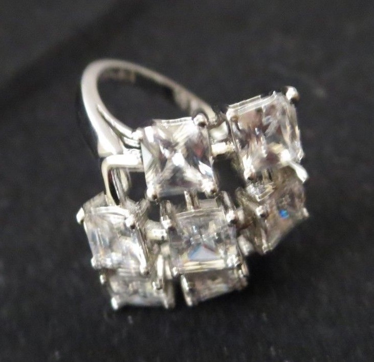 Nolan Miller Signed Clear Crystal? Rhinestone Ring Silver Tone Size 9 ...