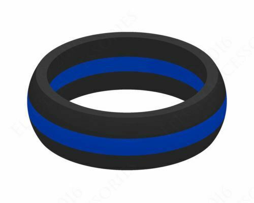 SAFE ACTIVE RINGS 8MM Blue Stripe Police Cops Officer Silicon Wedding ...