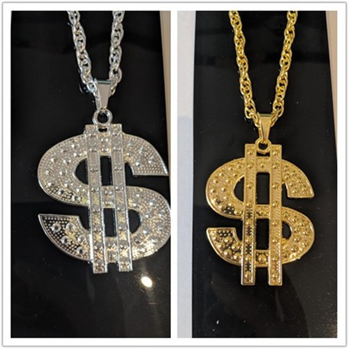 Gold Silver Dollar Sign $ Necklace Gangster Pimp Hip Hop Fashion ...