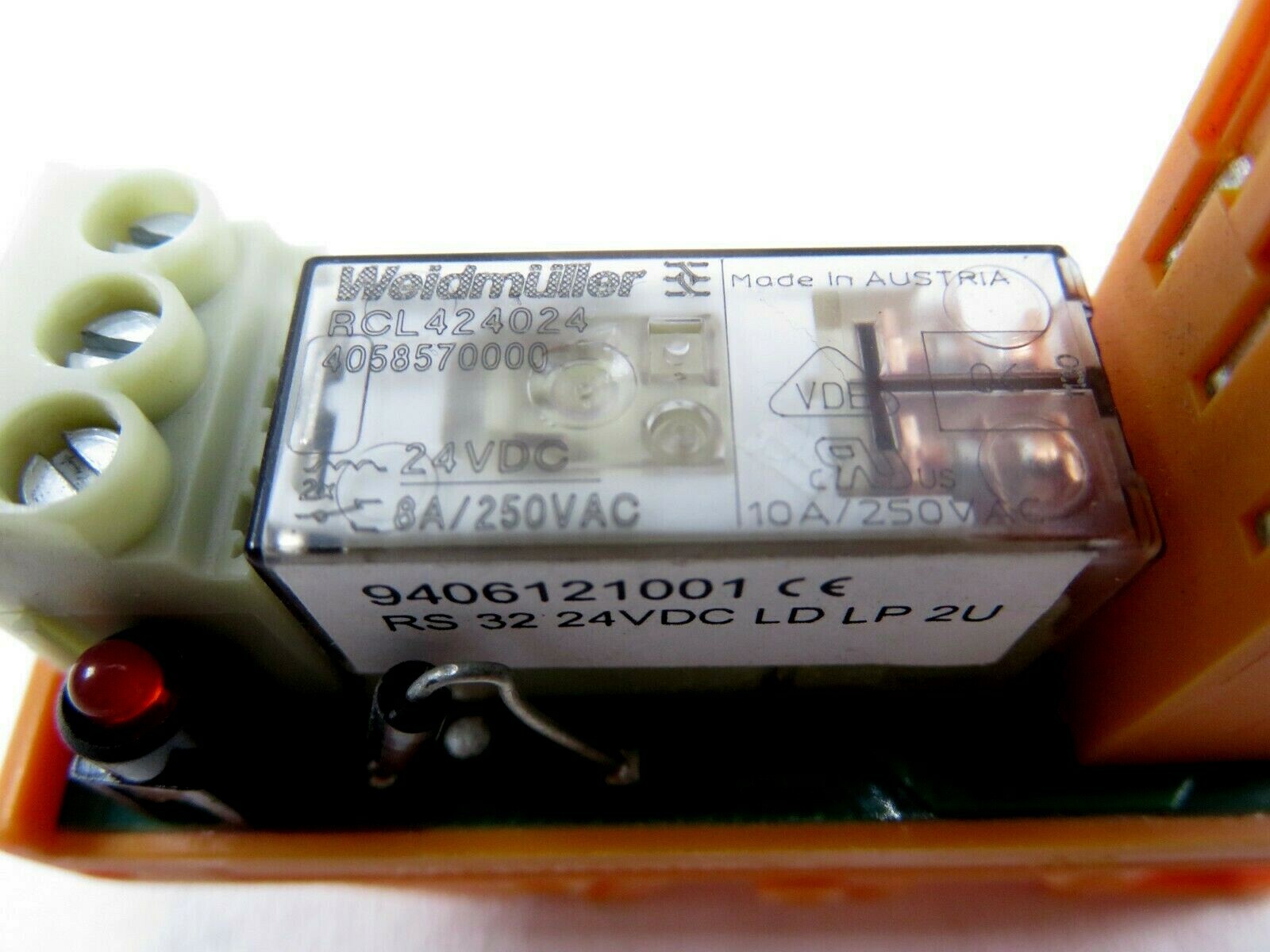 Lot of 2 Weidmuller RCL424024 Relay 24VCD w/ Weidmuller 9406121001 RS ...