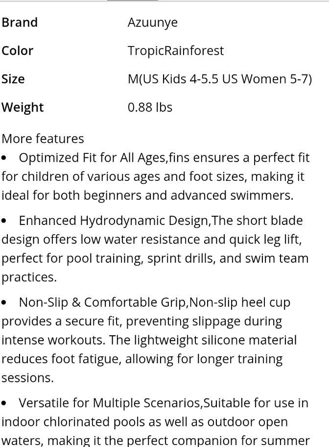 Kids Swim Fins, Youth Swimming Flippers for Lap Swimming Training Size ...