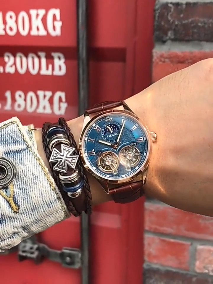 Men's Double Flywheel Skeleton Automatic Mechanical Watch - Leather ...
