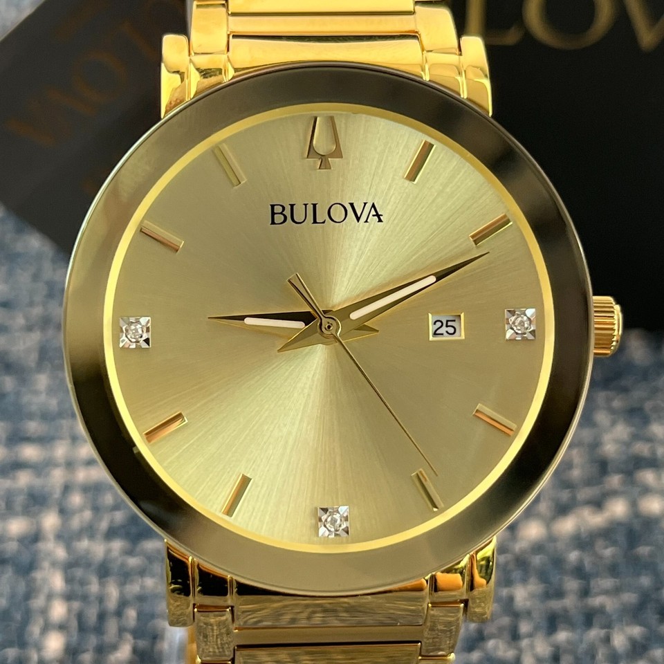 Bulova Futuro Modern 97D115 Champagne Dial Gold-Tone Quartz Watch Men's ...