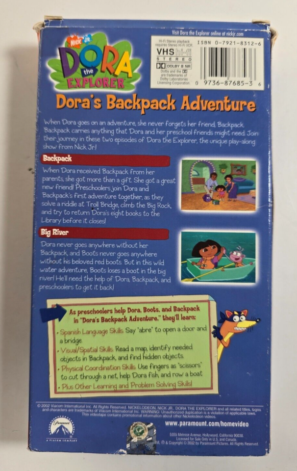 Nickelodeon Dora the Explorer Backpack Adventure VHS 2002 Video Tape ...